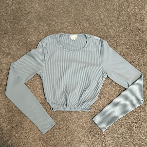 Le Lis | Tops | Le Lis Crop Top Blue Ribbed Long Sleeve Tie Up Open ...